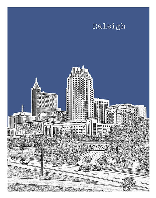 Raleigh Skyline Poster Art Print North Carolina NC Version 2