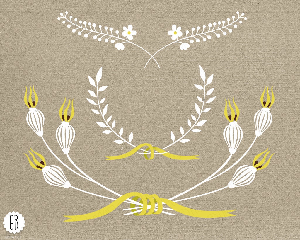 Wreaths laurels ribbons clip art vector folk by GrafikBoutique