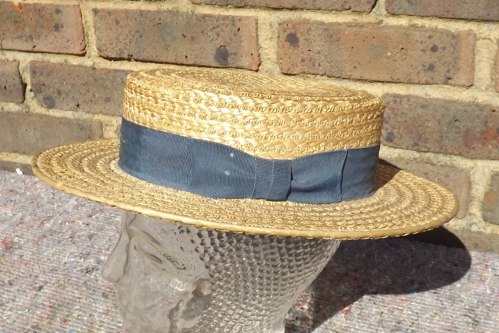Vintage Straw Boater Hat Edwardian English Gents Straw Boater