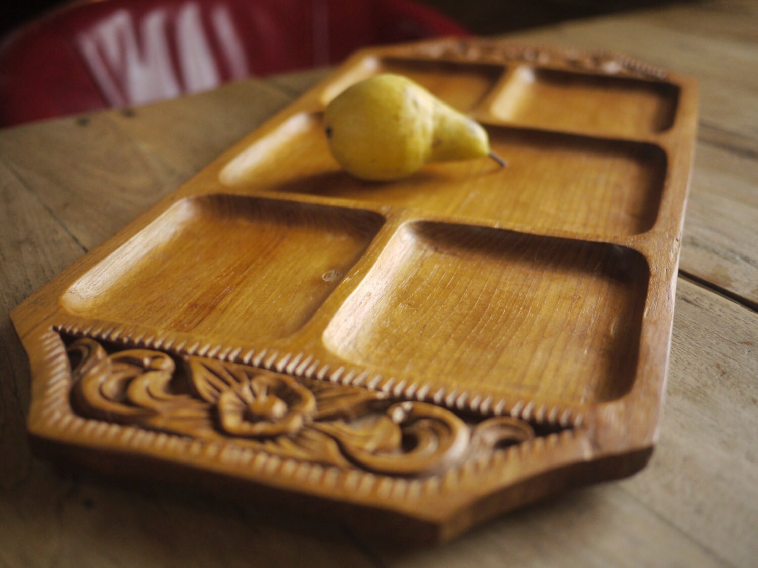 Vintage Rustic Wood Hand Carved Cheese Platter Tray Appetizer hors d ...