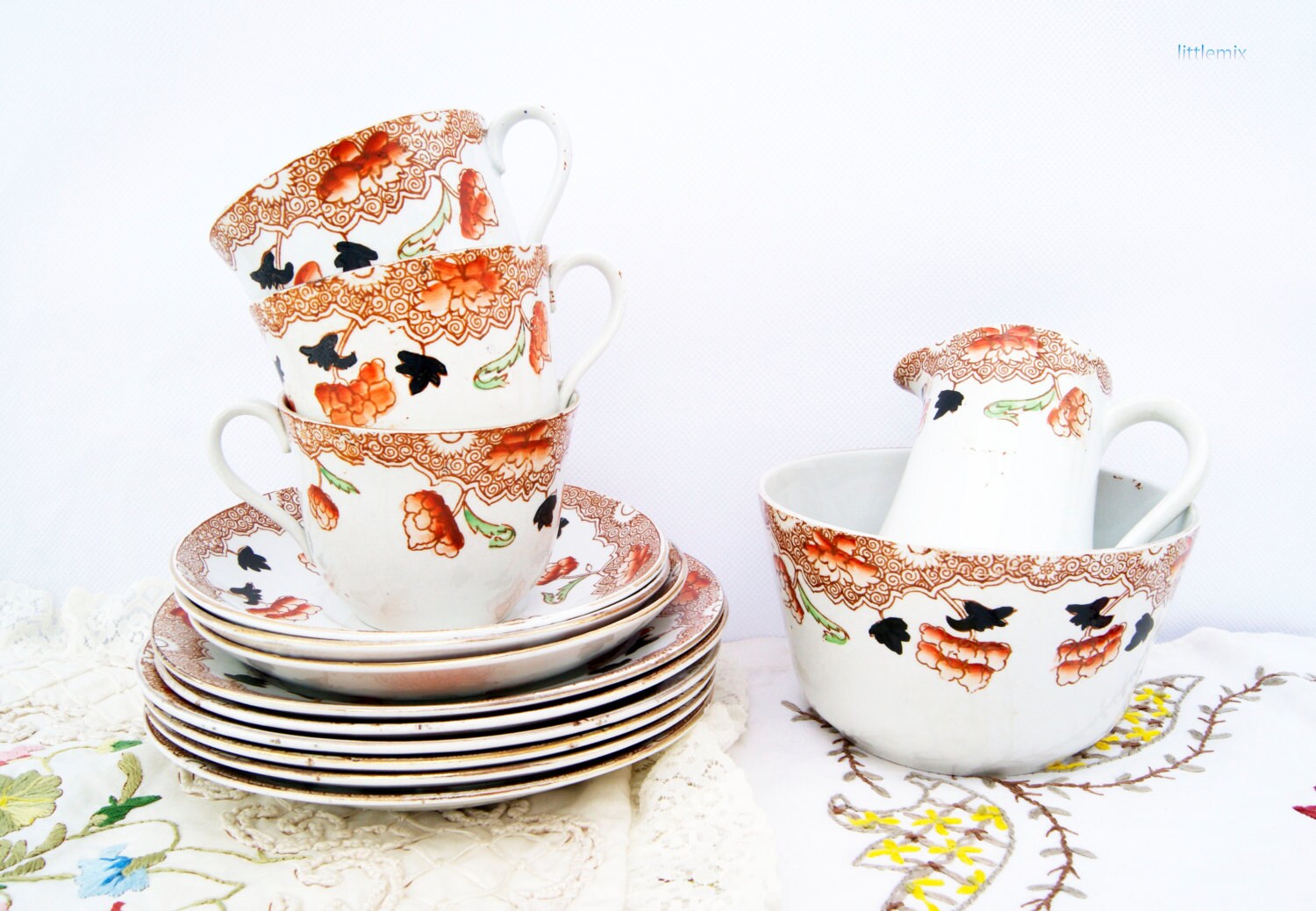 Antique Transferware and Handpainted English Tea Set of 14 pieces ...