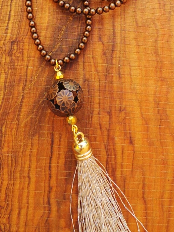Items Similar To Long Beaded Tassel Necklace With Tassel Tassel Necklace Boho Necklace Bronze