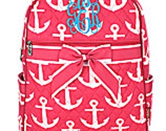 Personalized Monogrammed Quilted Pink Nautical Anchor Backpack