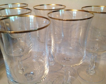 set of 6 large crystal stemware edge trimmed in gold fluted stem ...