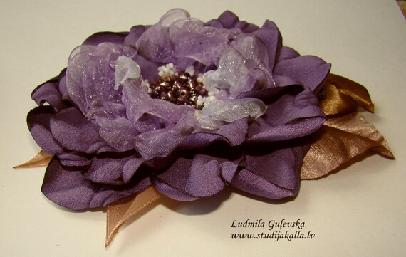 Handmade Purple Satin Flower Brooch Flower Clip And Pin