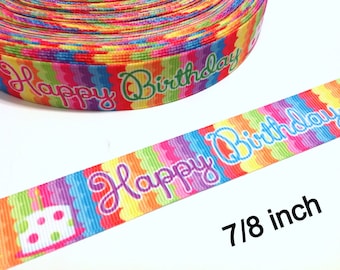 7/8" Happy Birthday print grosgrain ribbon, 1 3 or 5 yards, party ...