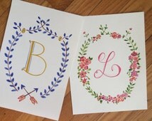 Popular items for watercolor monogram on Etsy