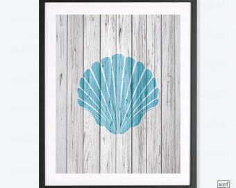 Clam Print, Nautical Decor Print, Beach House Art, Sea shell art print ...