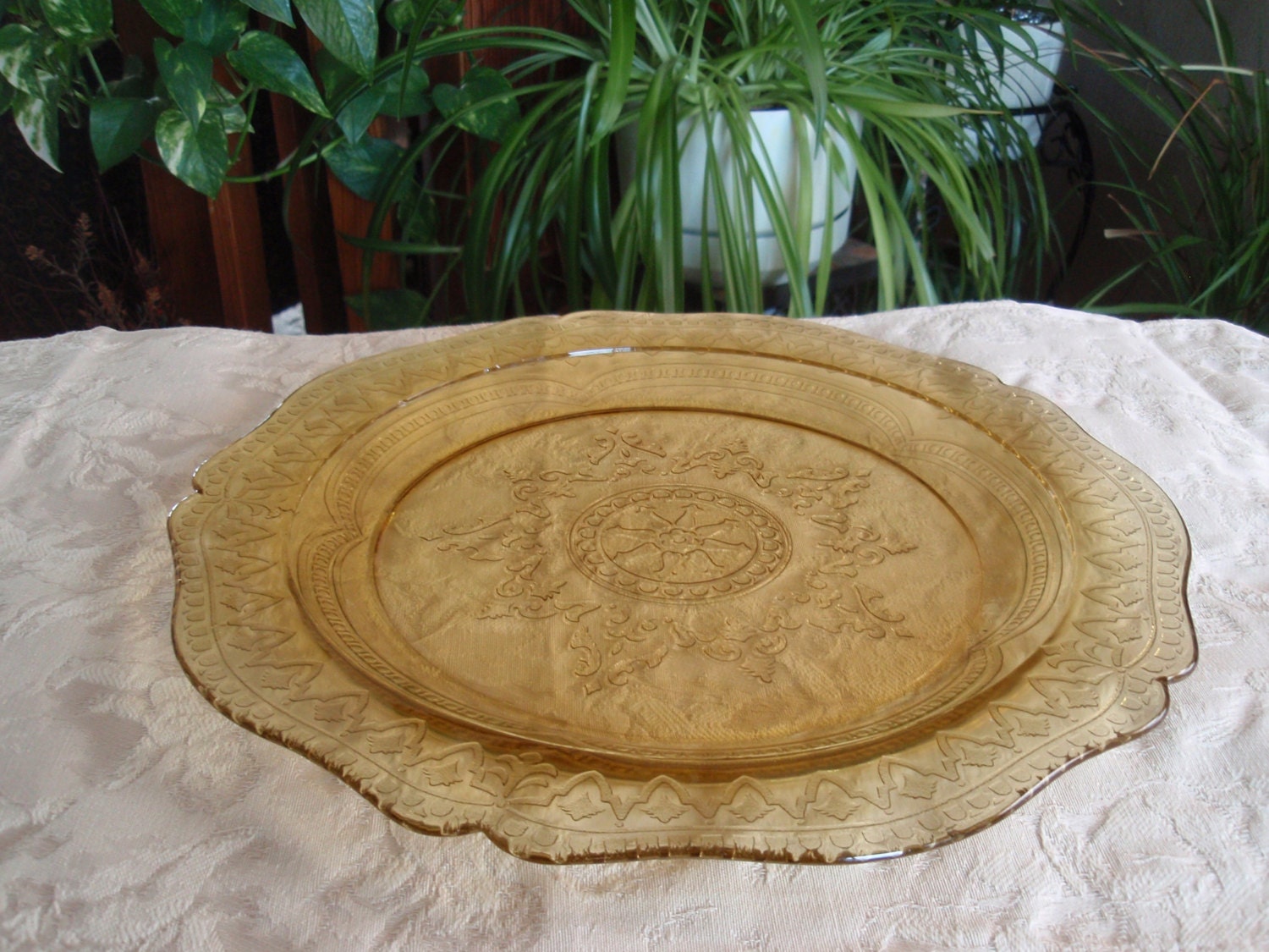 1930’s Federal Glass Company 11” Plate Patrician Spoke Pattern Yellow ...