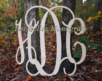 Large Wooden Monogram Letters Unfinished Vine Script
