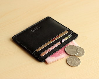 Slim Leather Card Case Holder Men's Slim Bifold Wallet Women's Black ...