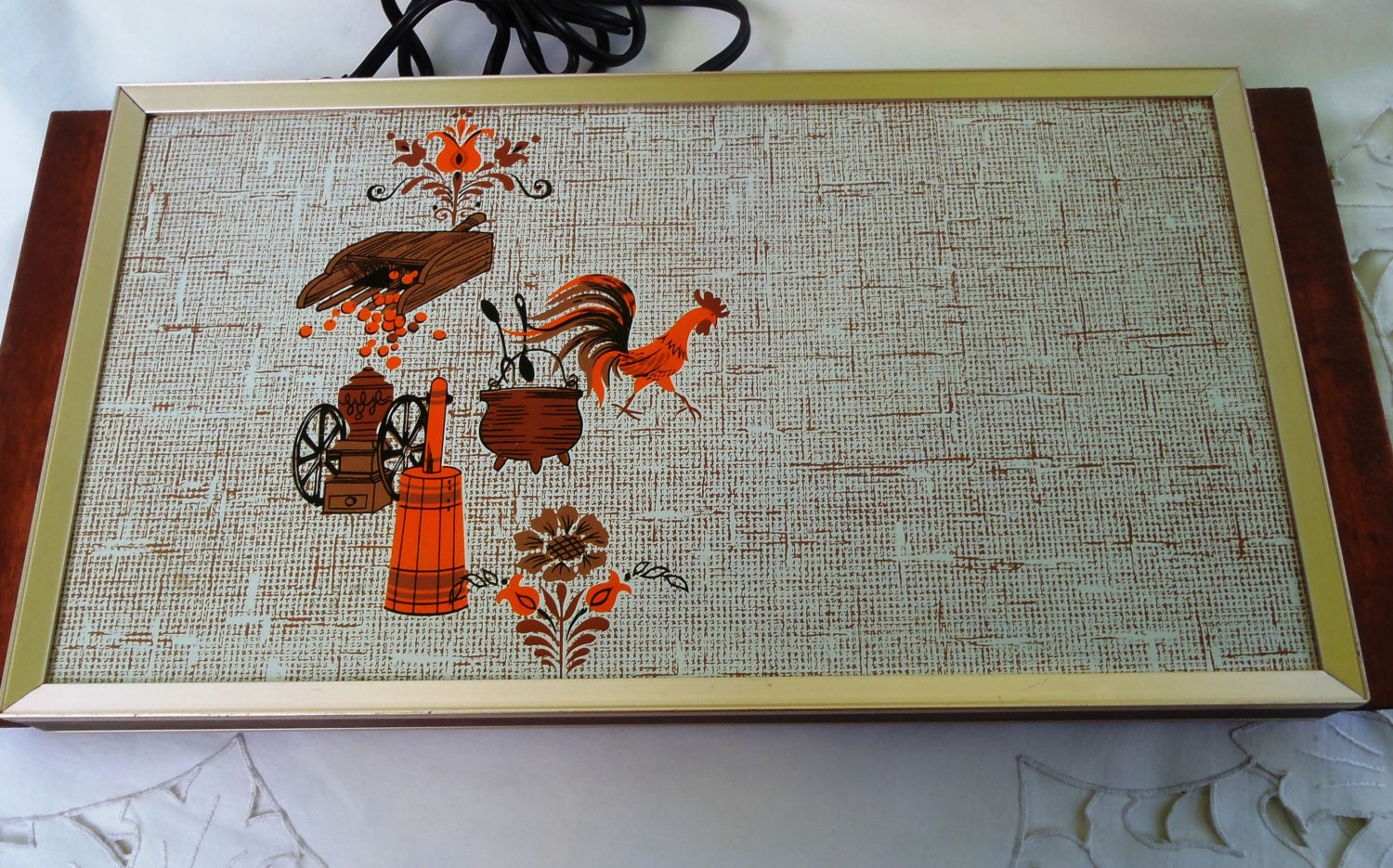 Vintage Tabletop Hot Plate Country Style with Rooster , Serving Tray ...