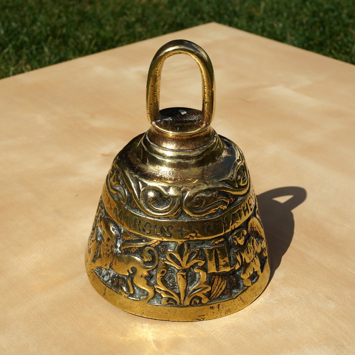Vintage brass sanctuary bell with Lucas Marcus Mathevs