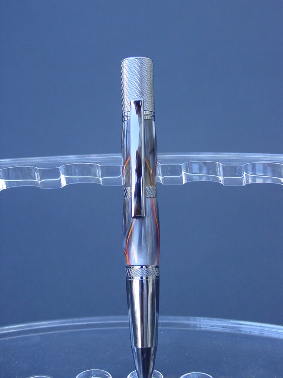Pluma Pen SilverOrange Acrylic by Turningsbyjrichard on Etsy