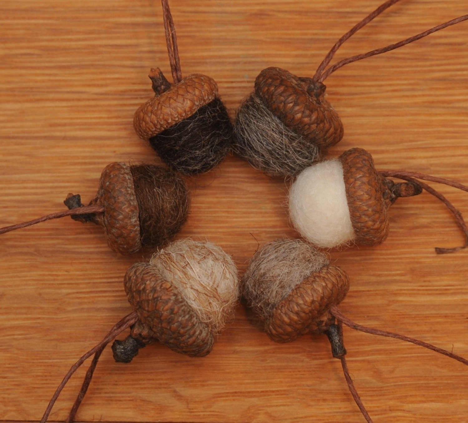 Felted Wool Acorns or Acorn Ornaments Natural colors