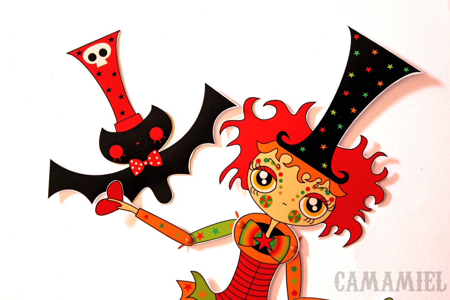 Assembled articulated paper doll Angela & the bat by camamiel