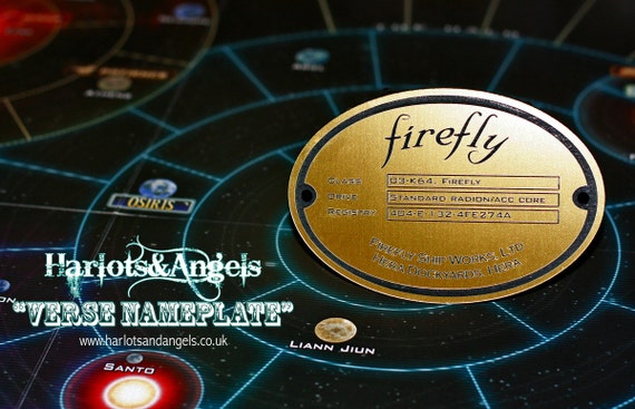 Firefly Serenity name plate badge. Shiny Brass acrylic laser