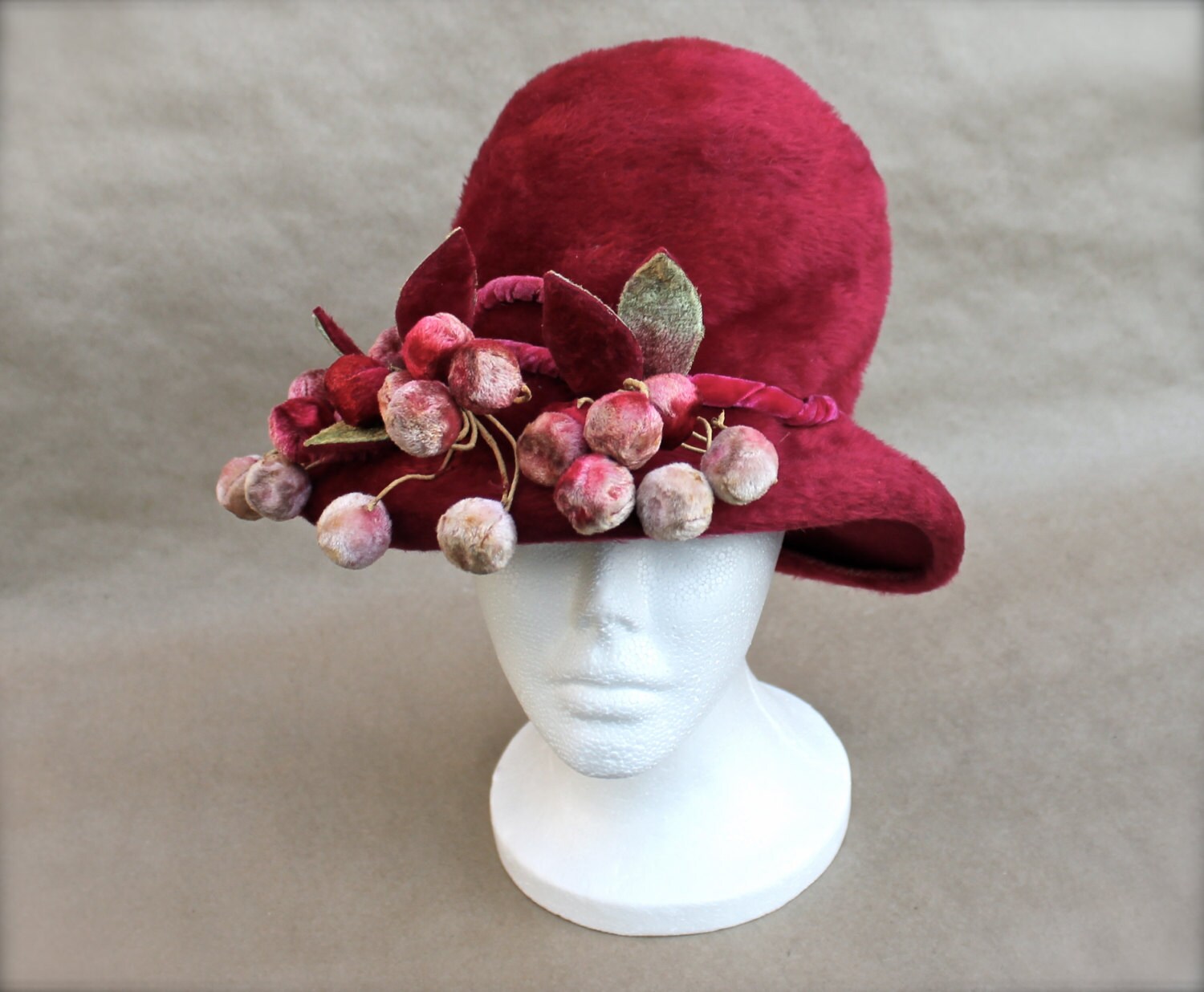 1960s Boho Chic Trippy Hippie Funky Cherry Cherries Red Flapper style ...