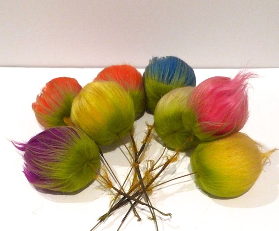 Psychedelic Fake Fur Flowers Neon Colors Hippie Floral Bouquet