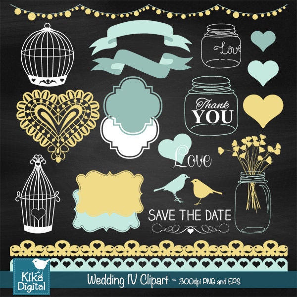Wedding clipart chalkboard wedding clip art aqua and gold