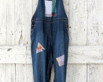 Size L Upcycled denim overalls , blue jean indie fashion upcycled ...