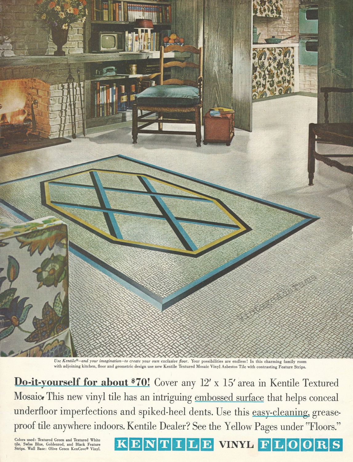 Kentile Vinyl Floors Original 1963 Vintage Print Ad w/ Photo of Kentile ...