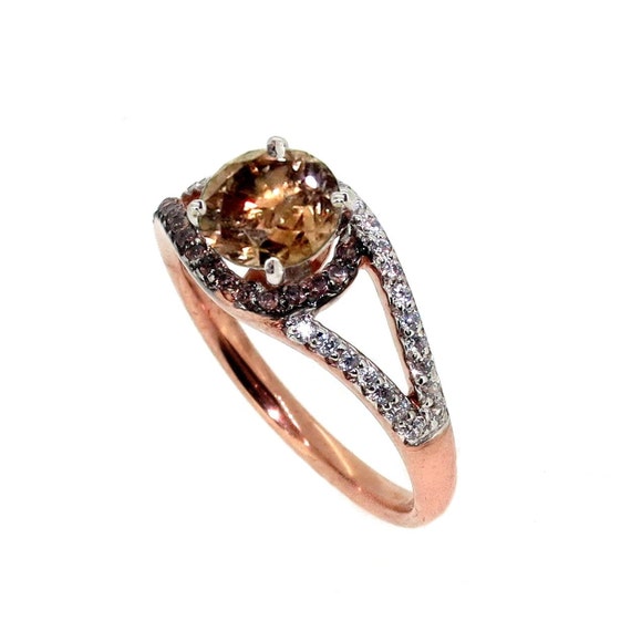 Unique 1 Carat Chocolate Color Brown Diamond Floating Halo Rose Gold ...