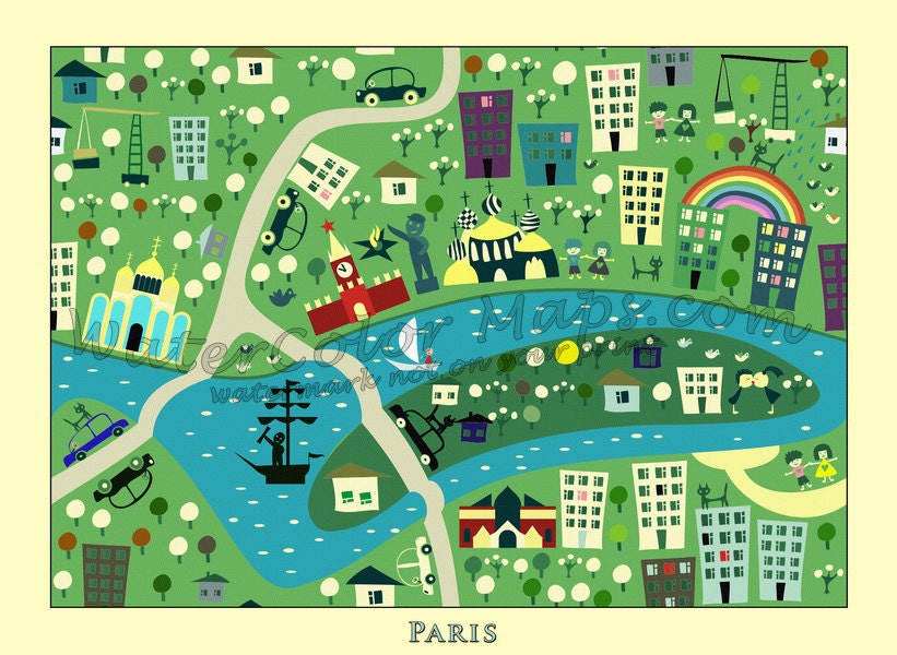 KIDS Maps Kids PARIS Map Childrens Maps Kids Map of FRANCE