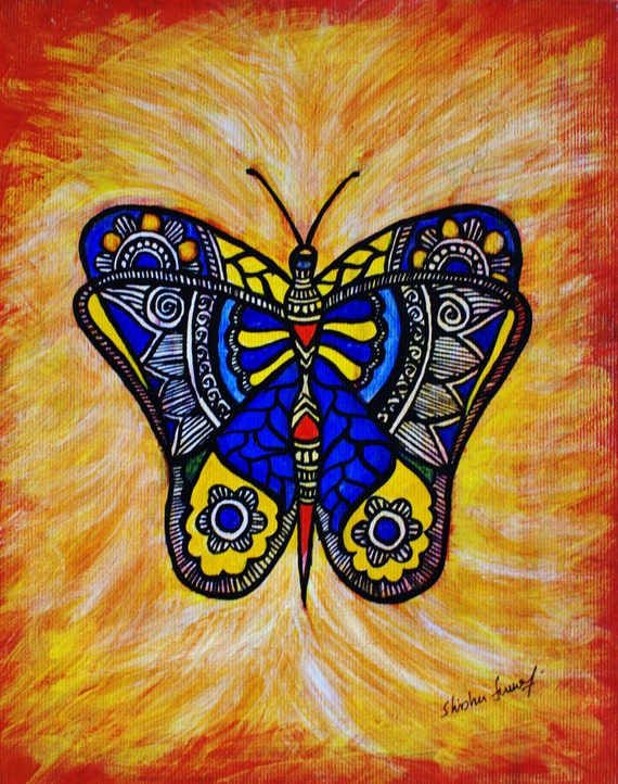 Items similar to Butterfly acrylic painting,original canvas board ...