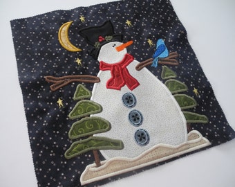 Primitive Snowman Applique, Primitive Machine Applique Design, Winter ...