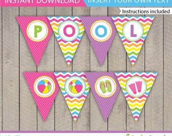 Pool party banner | Etsy