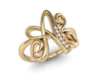 Popular items for diamond initial ring on Etsy