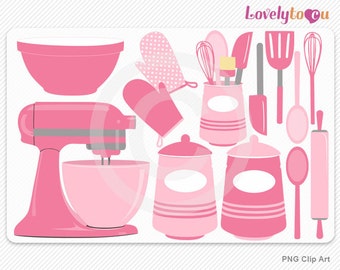 Kitchen Baking clip art set mixer, utensils and bowl, digital PNG clip ...