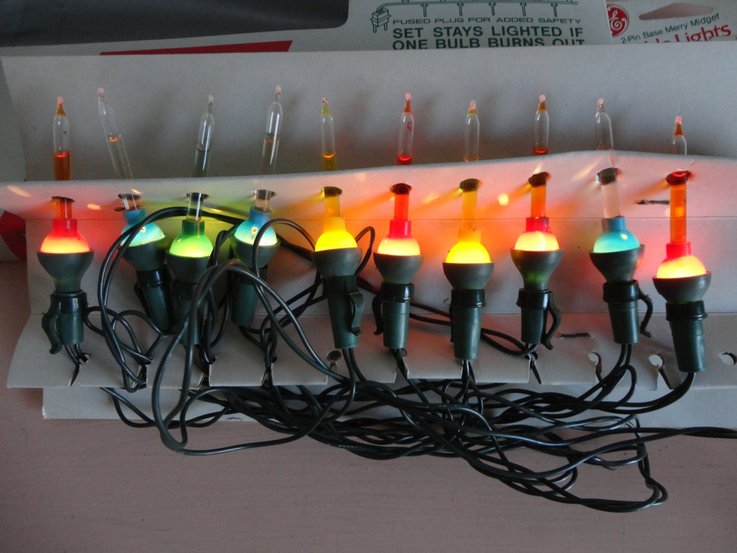 VINTAGE 1980s mini BUBBLE LIGHTS string of 10 extra