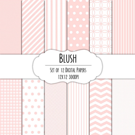 Blush Pink Digital Scrapbook Paper 12x12 Pack Set of 12