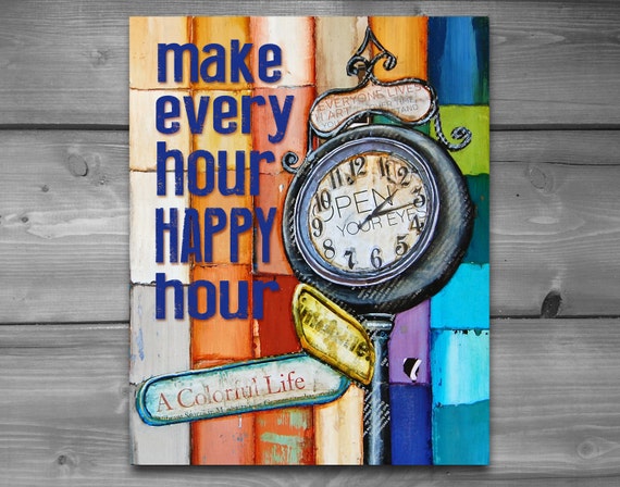 ART PRINTABLE happy hour clock instant vintage shabby digital