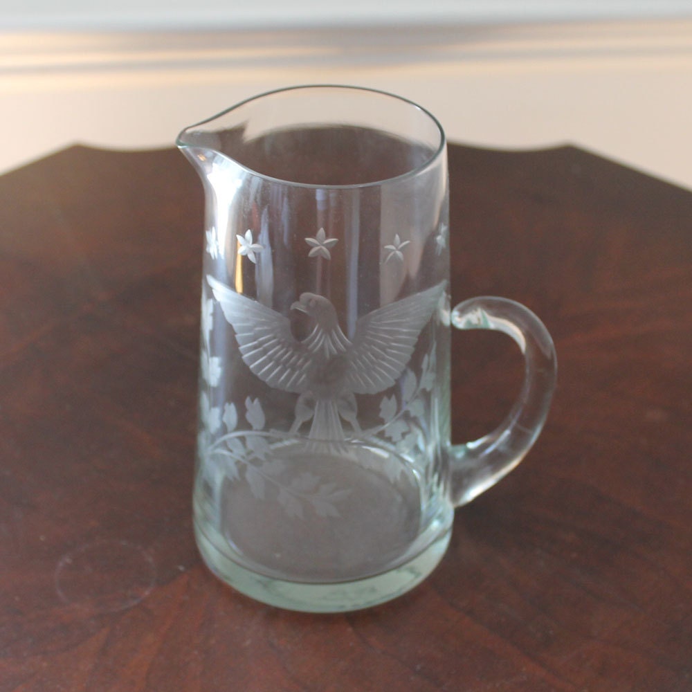 Vintage Clear Glass Pitcher with Etched Frosted Eagle and Stars Pitcher ...