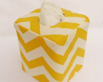 Yellow Chevron reversible tissue box cover