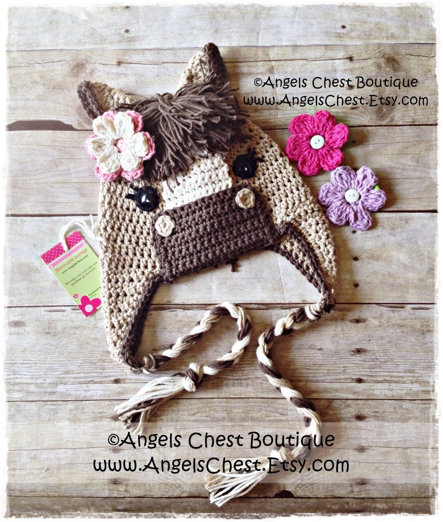 PONY HORSE Crochet Hat Earflap Pattern Size Newborn to Adult