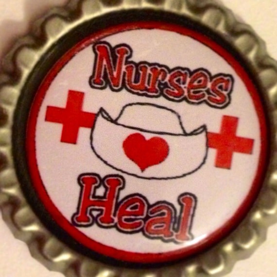 Items similar to Nurses Heal Bottle Cap Id Snap Clip Retractable Badge ...