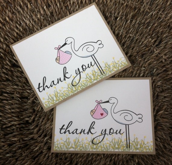 Thank You Cards Baby Girl set of 8 Hand Stamped