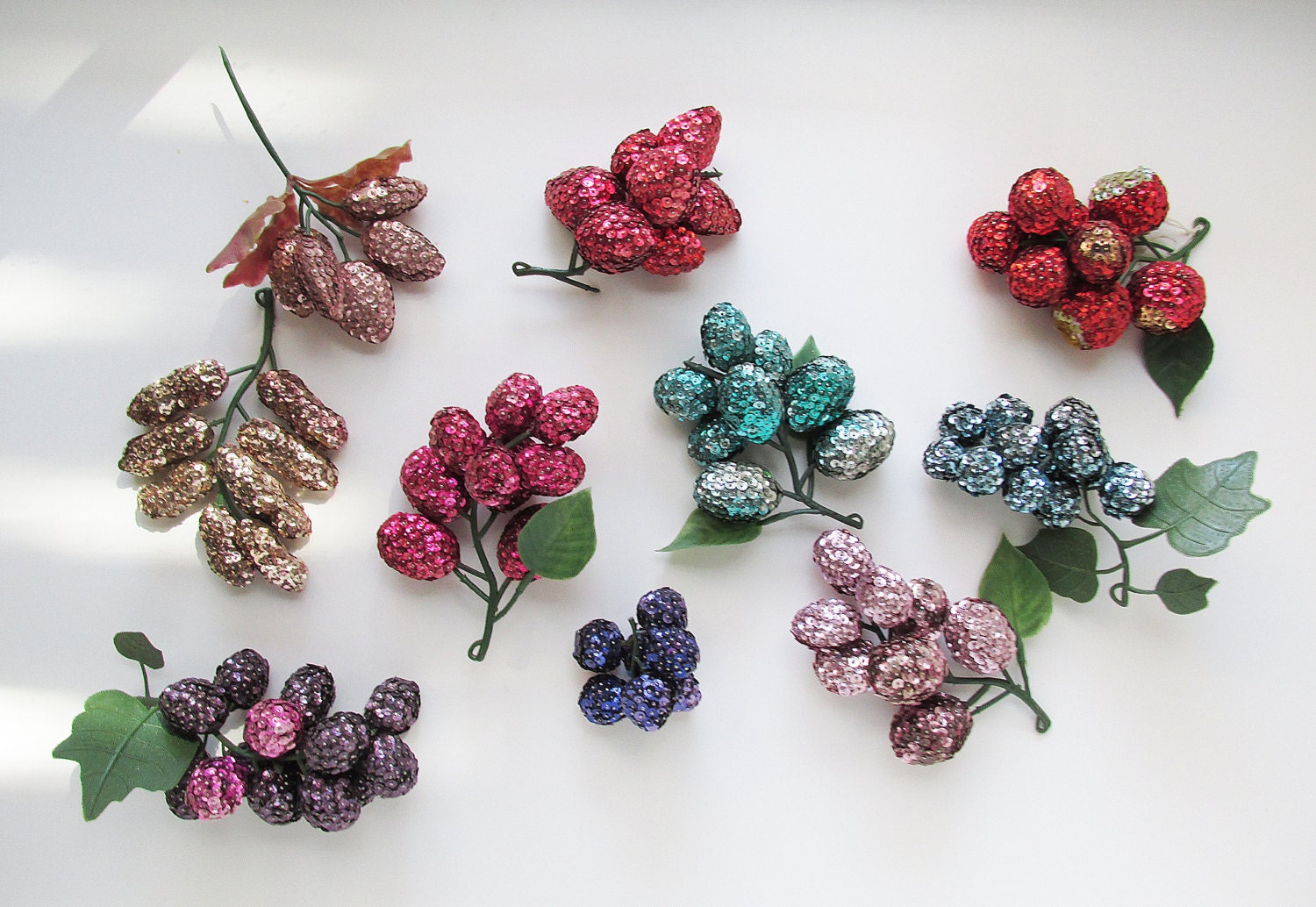 1950s-60s RARE Atomic Sequined Fake Fruit 10 bunches