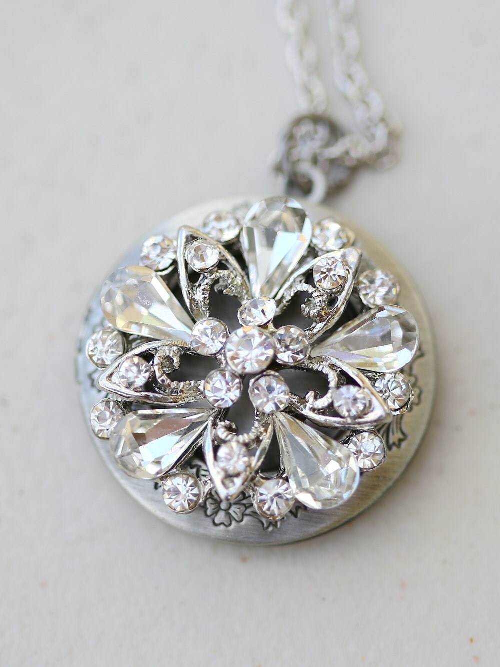 Locket Silver Locket Flower LocketRhinestone Locket locket
