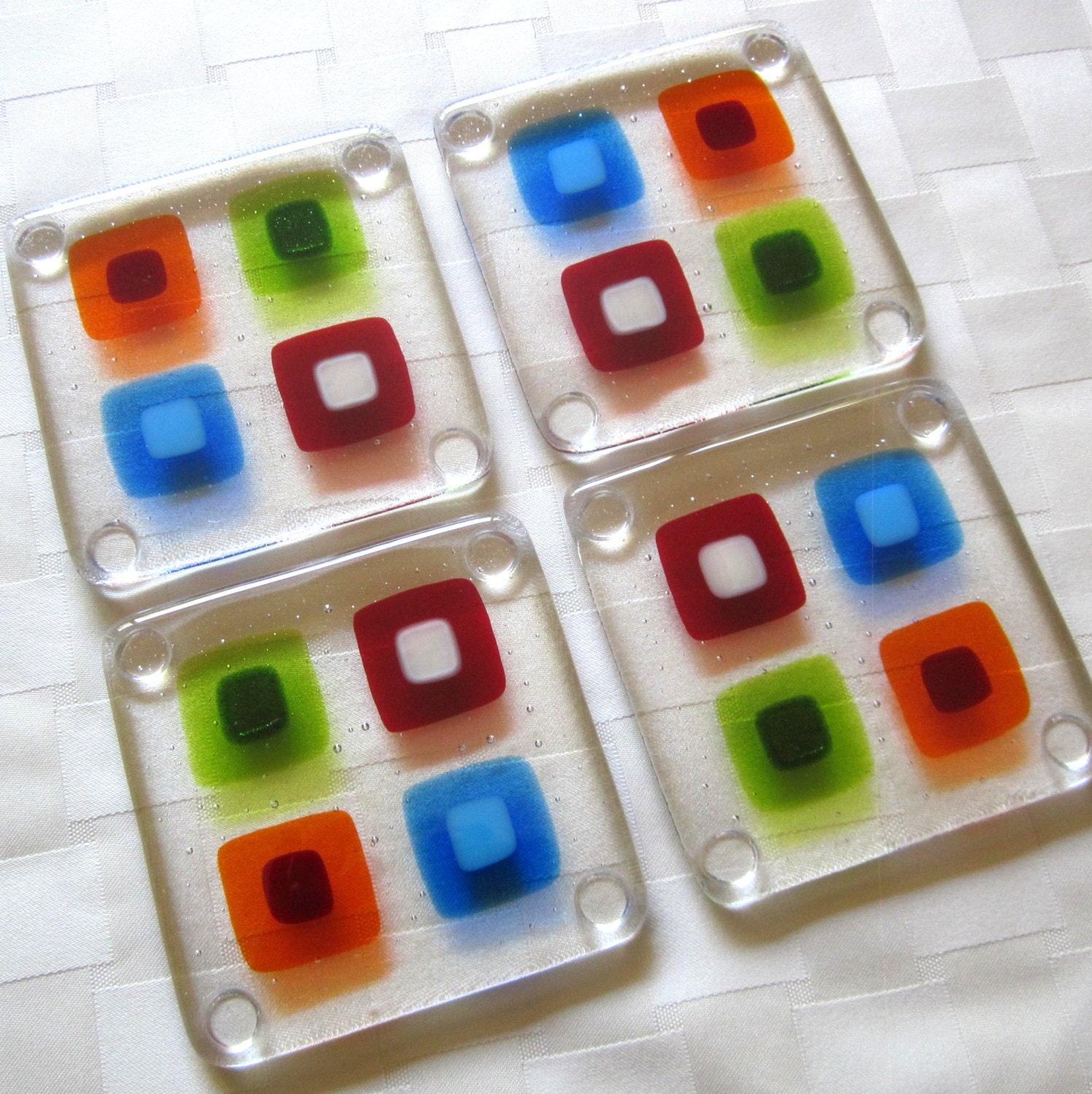 Fused Glass Coasters Colorful Double Squares In By Shakufdesign