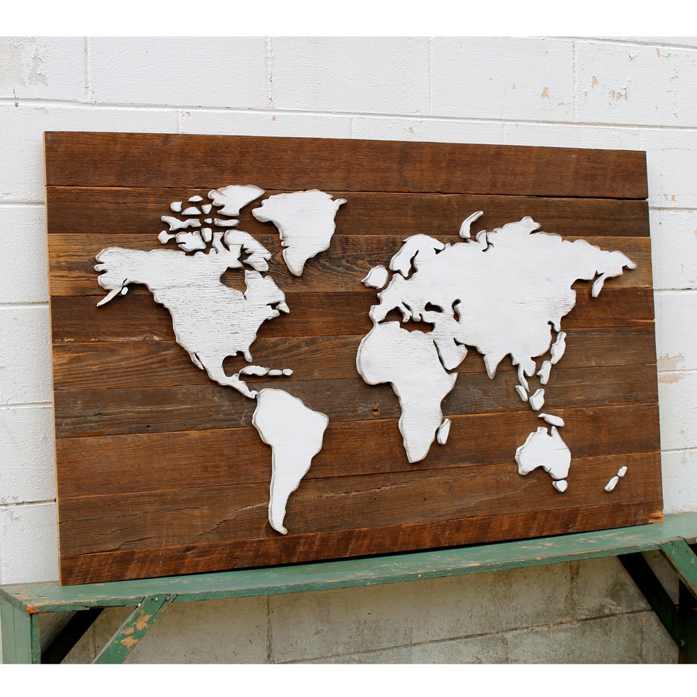 Rustic World Map Wooden Reclaimed Wood Large International Map