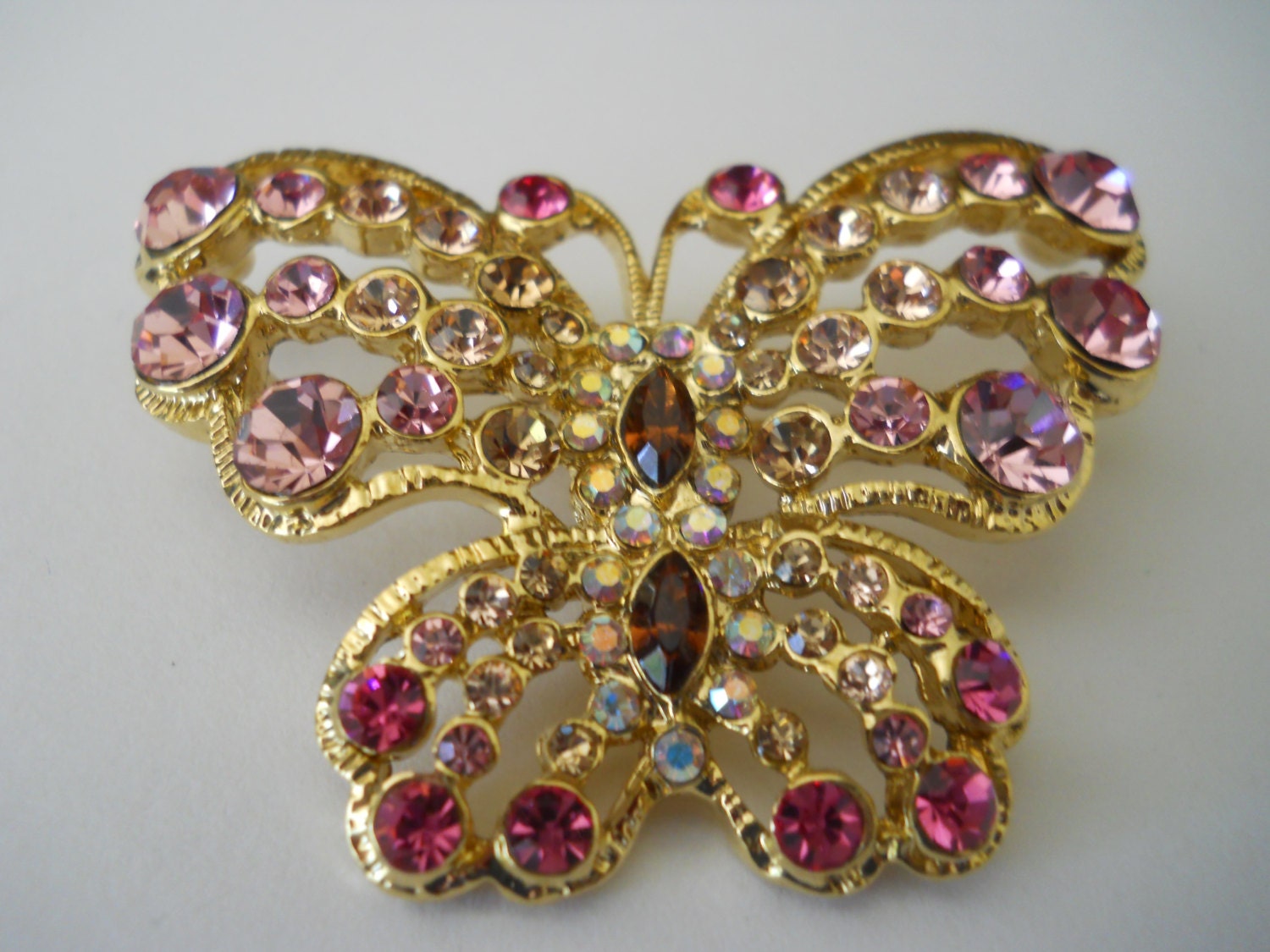 Pink Butterfly Vintage Rhinestone Butterfly Pin with Pink
