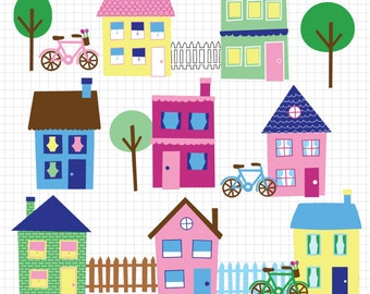 Items similar to Little Houses Digital Clip Art "HOUSES CLIP ART" Set ...