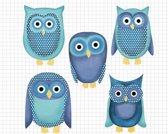 60% OFF SALE Blue Owl Clipart Digital Download Images