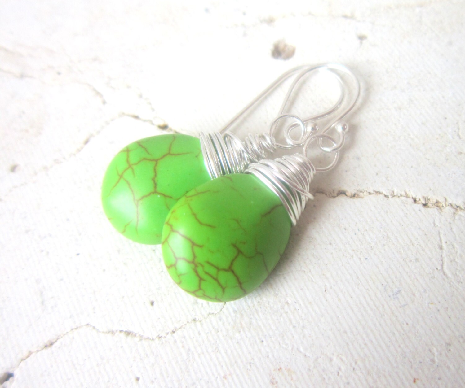 Apple Green Turquoise Earrings.Turquoise Howlite Dangle