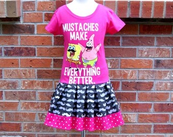 girls dress Spongebob Patrick Star "Mustache Makes Everything Better ...